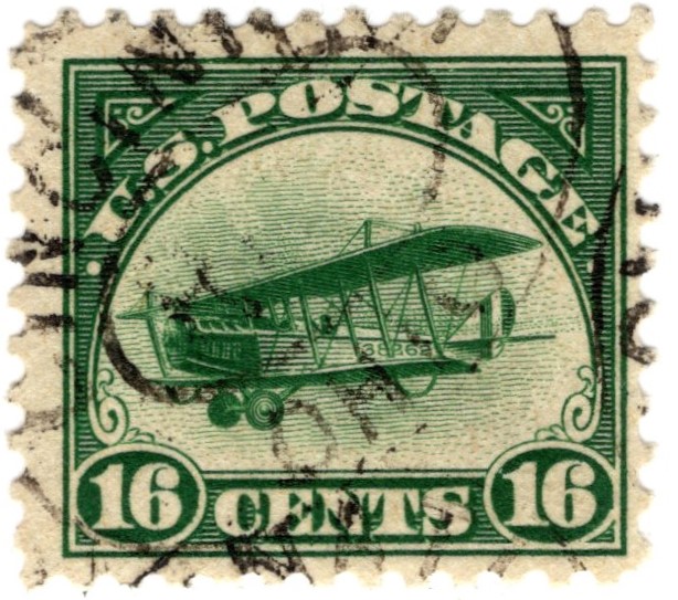 USA 1918 Used SCC2 Curtiss Jenny Green 16 Cent 1918 - Gellein Stamp Co.