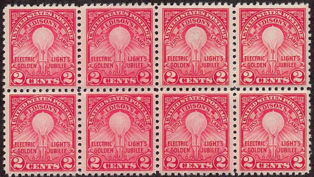 USA 1929 Mint Never Hinged Block SC 654 Thomas Edison's First Lamp ...